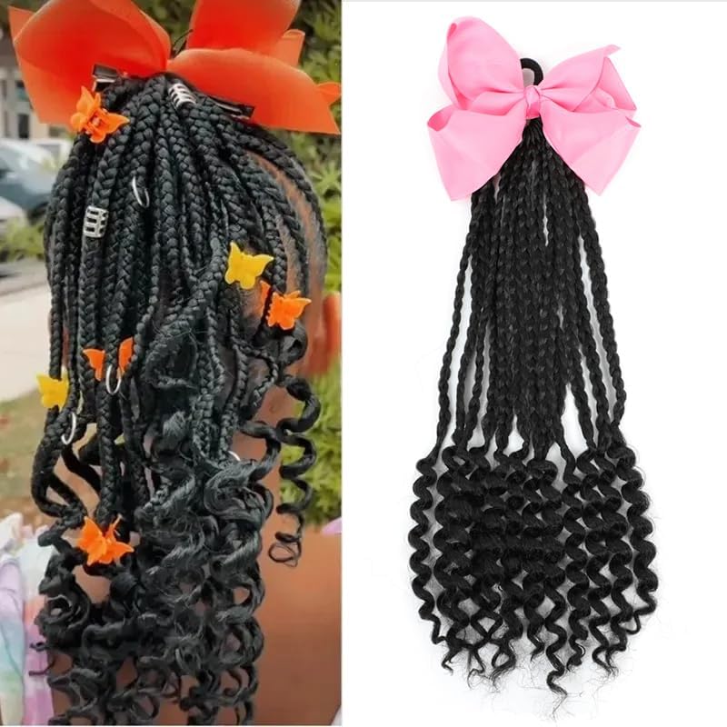 Amazon.com : Kids Ponytail Extension With Beads Box Braids Hair ...