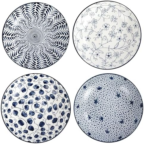 Swuut Ceramic Pasta Bowls Set,Blue and White Salad Bowl 20cm Dinner ...