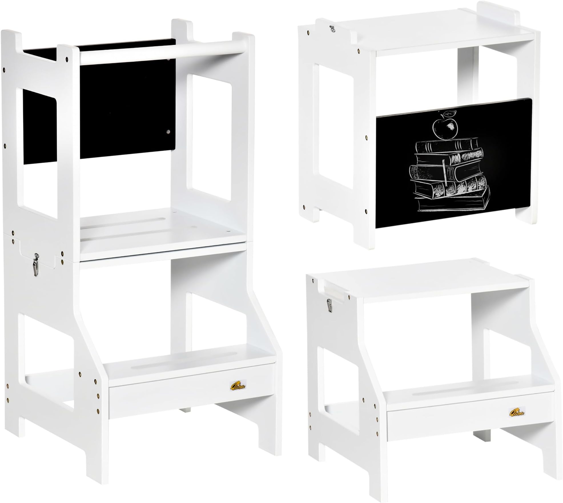 Amazon.com: Qaba Kids Kitchen Step Stool, 2 in 1 Kitchen Table Set ...