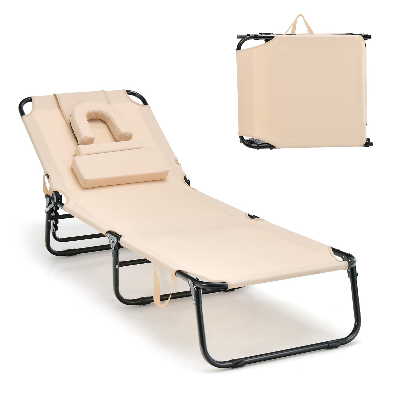 Amazon.com : Tangkula Beach Lounge Chair, Folding Sunbathing Recliner ...