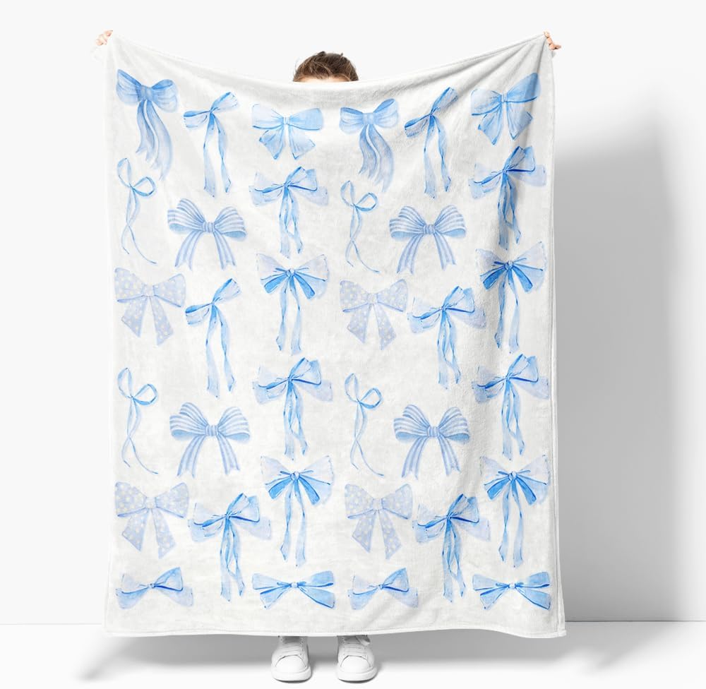 Amazon.com: Reateforin Blue Bows Blankets Preppy Coquette Room Decor ...
