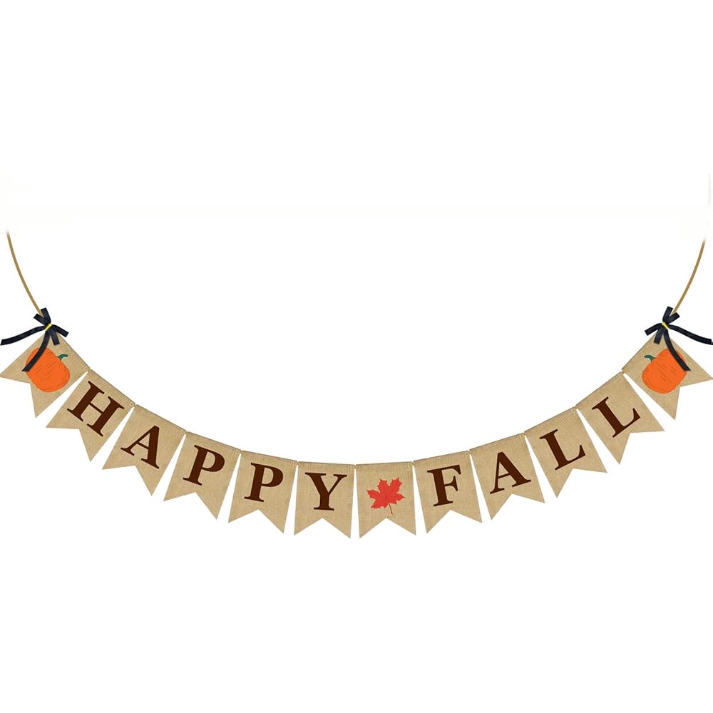 $2/mo - Finance ERKOON Burlap Banner Happy Fall Sign Pumpkin Flag ...