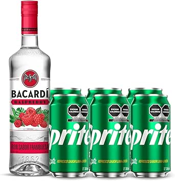 Bacardí Raspberry Spritz (BACARDÍ, Ron Sabor Frambuesa de 750 ml + Sprite 6 Pack Sabor Lima ...