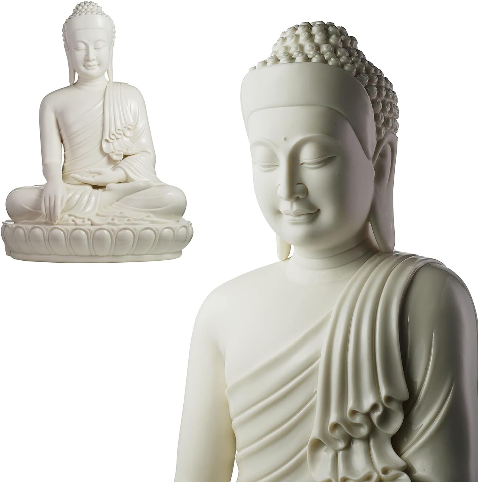 Amazon.com: Qinlang 12 inch White Buddha Statue for Home Decor, Ceramic ...