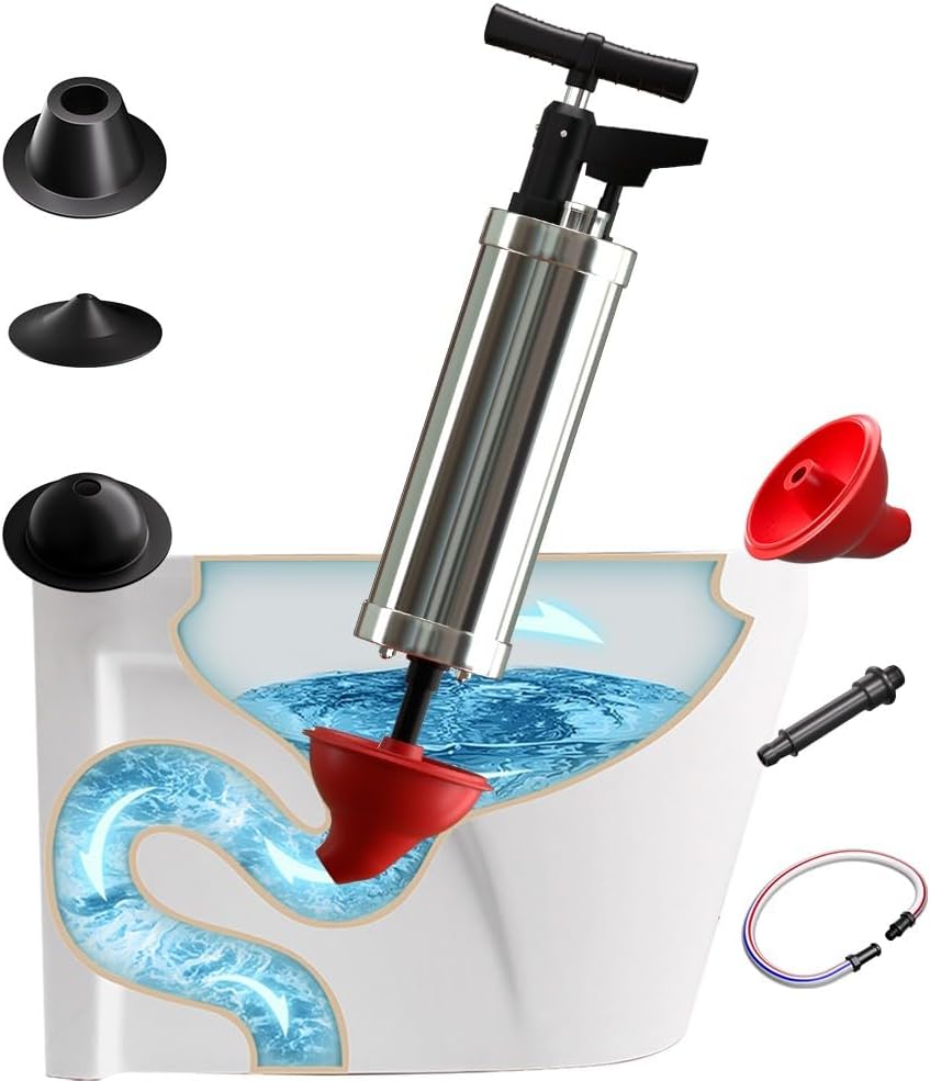 High Pressure Toilet Plunger with Time Barometer, Portable Air Drain ...