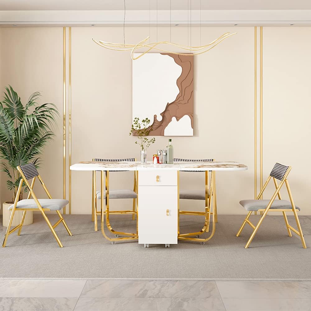 Amazon.com - LITFAD Modern Sintered Stone Dining Room Table Set Folding ...