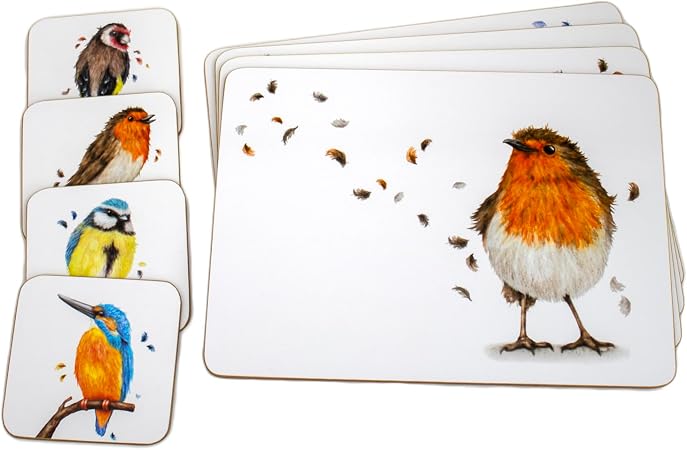 [Pack Of 4] British Garden Birds Placemats & Coasters Set, Cork Back ...