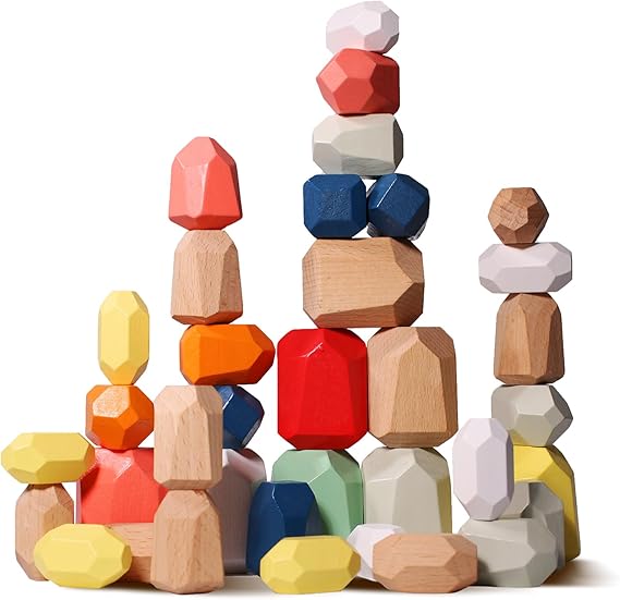 Amazon.com: 36PCS Wooden Stacking Rocks Building Blocks, Montessori ...
