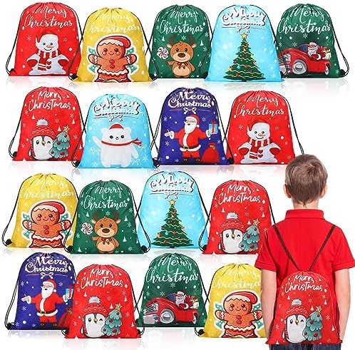 Amazon.com: Sweetude 100 Pcs Christmas Drawstring Backpack Gift Bags ...
