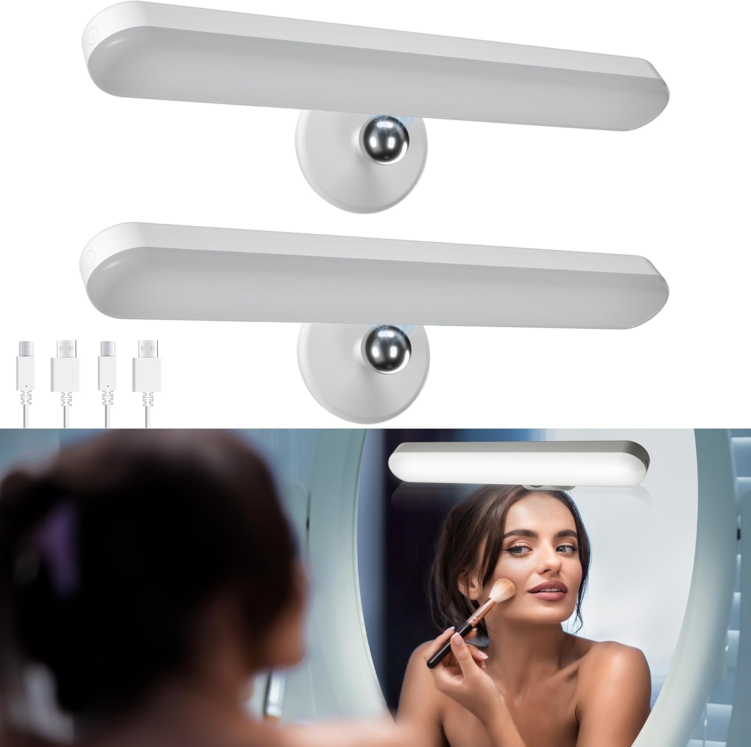 Benreom 2 Pack Wireless Vanity Lights for Mirror, Rechargeable Battery ...