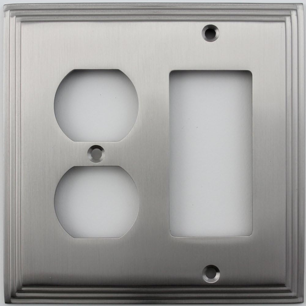 Satin Nickel Deco Step Style 2 Gang Combination Switch Plate - 1 Duplex ...
