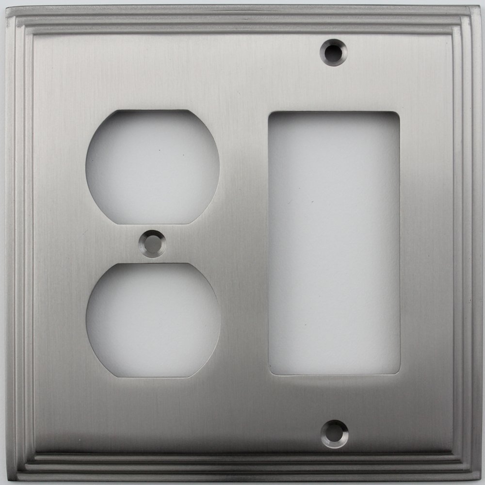 Satin Nickel Deco Step Style 2 Gang Combination Switch Plate - 1 Duplex ...