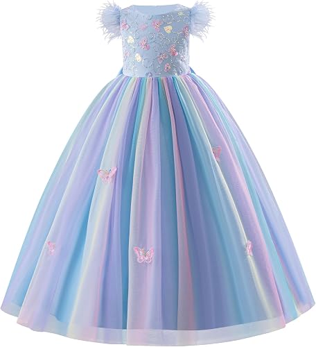IBAKOM Girls Princess Dress 3D Butterfly Sequin Ruffle Tulle Flower ...