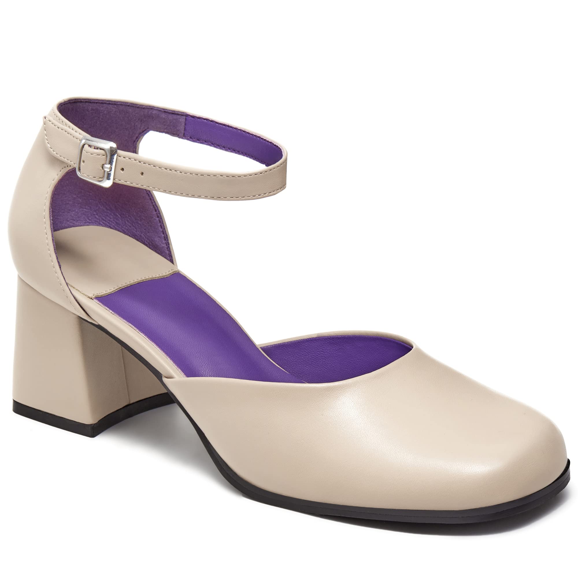 Rilista Womens Closed Square Toe Heels Mary Jane Chunky Low Ankle Strap ...