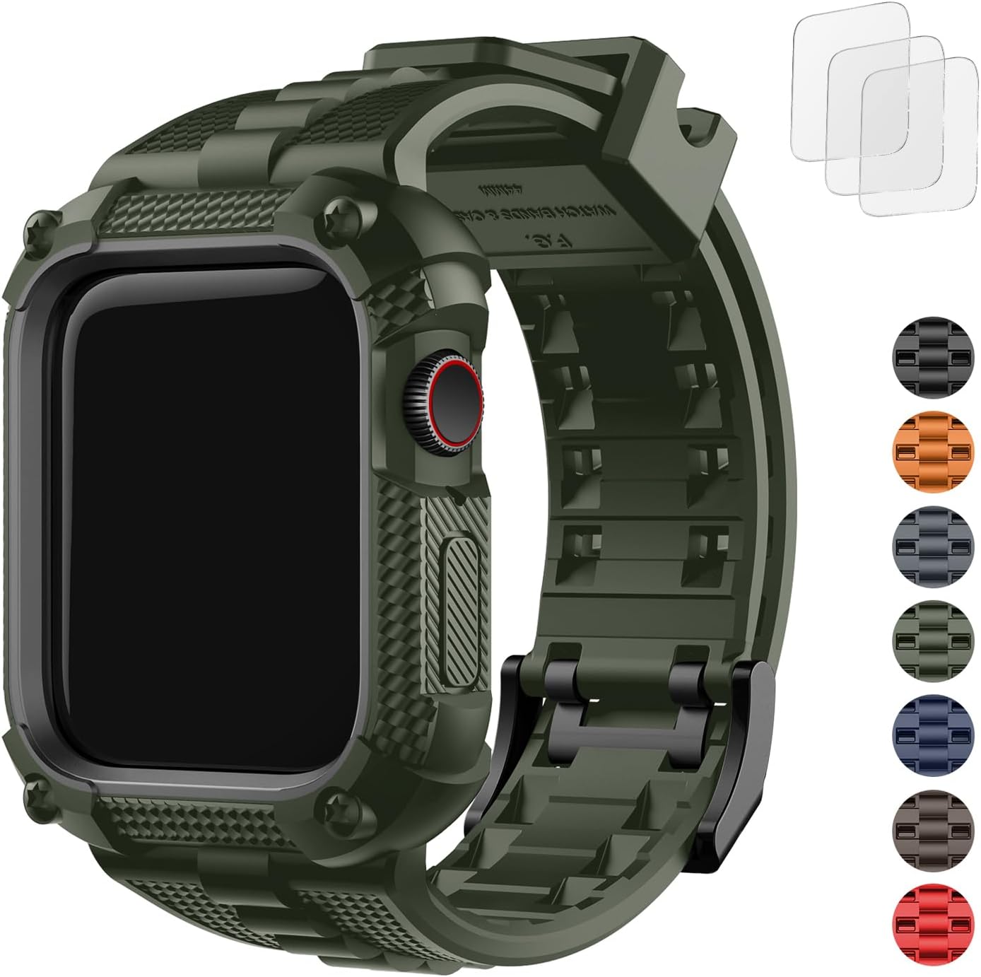 Fullmosa Apple Watch 44mm Rugged Silicone Band/Straps with Screen ...