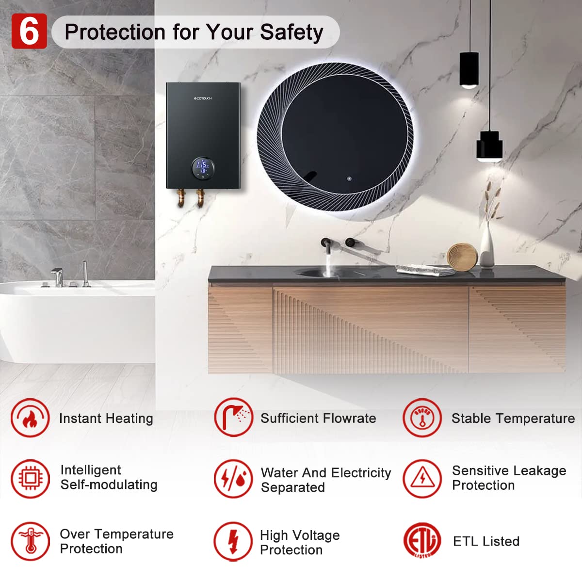 Snapklik.com : Electric Tankless Water Heater, 14kW Instant Hot Water ...