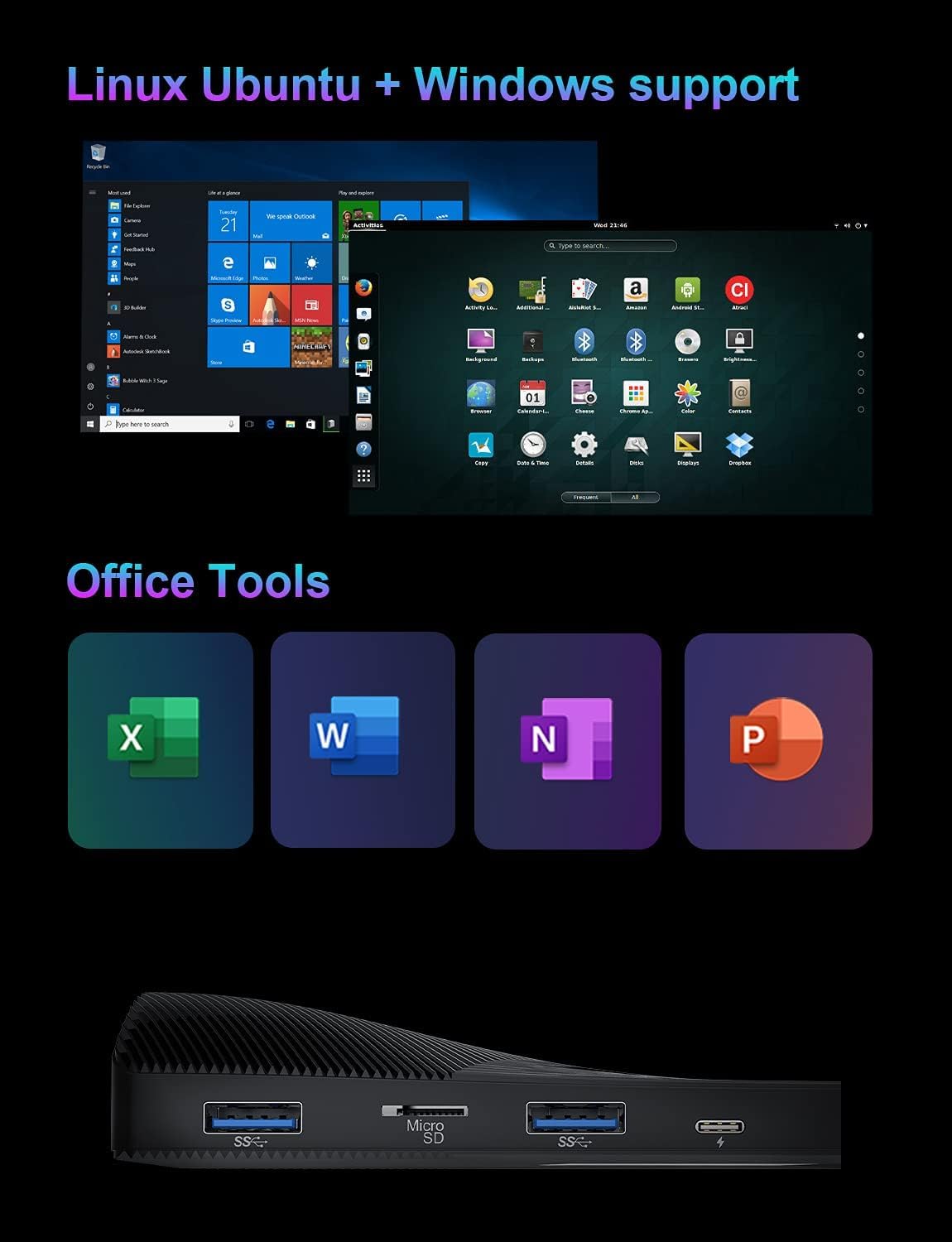 Snapklik.com : Fanless Mini PC Stick Windows 11 Pro 8GB RAM 256GB ROM ...