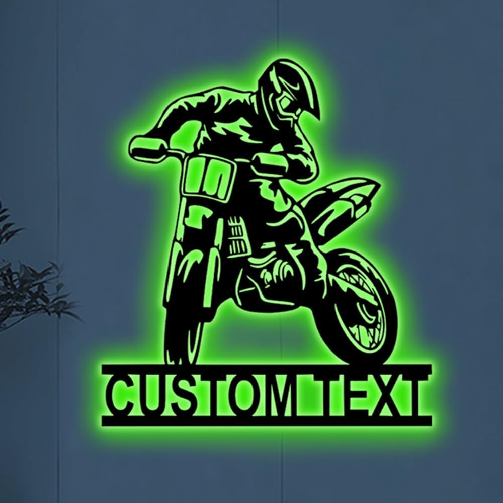 Custom Dirt Bike Metal Wall Art With LED Light Motocross Wall Hanging ...