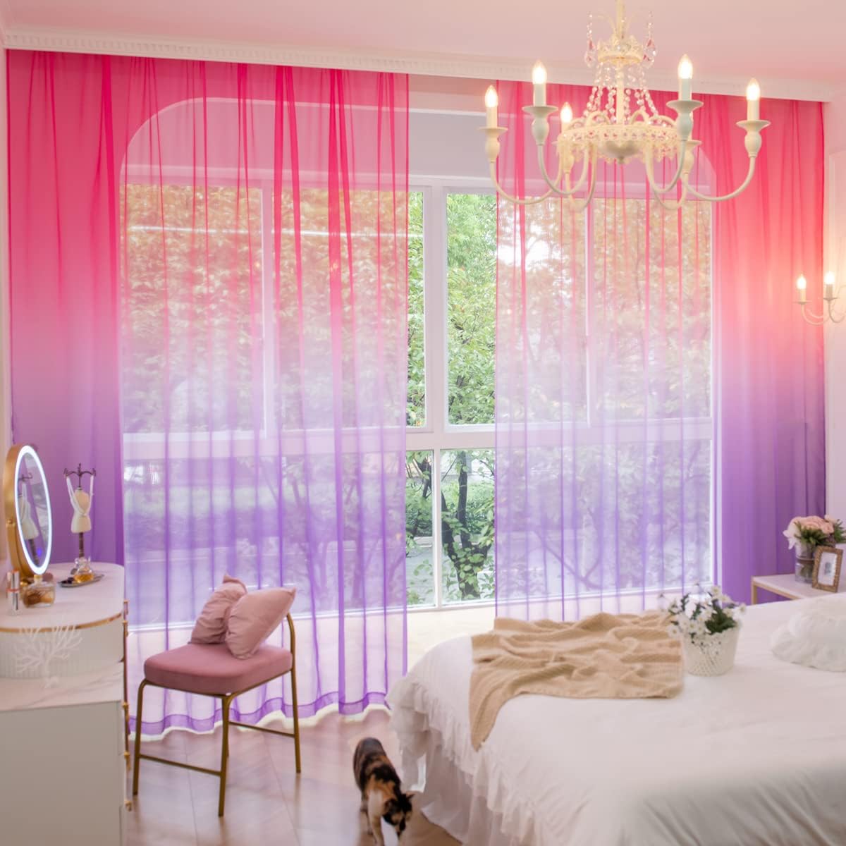 Amazon.com: MOONVAN Windows Gradient Sheer Curtains 84 Inches Length 2 ...