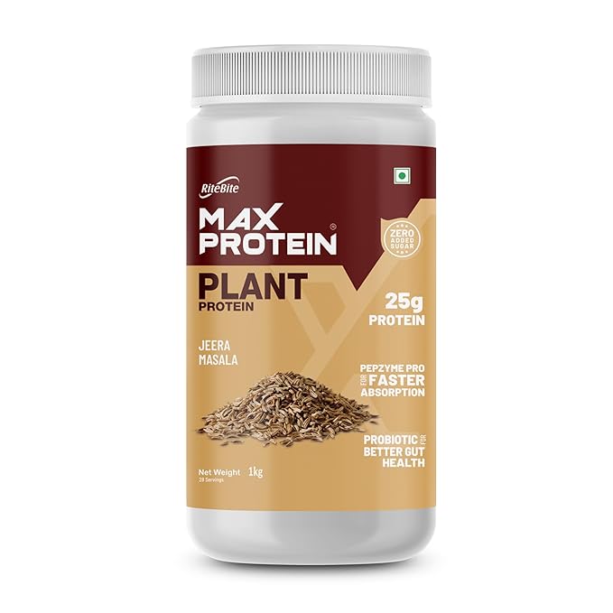 RiteBite Max Protein Plant Protein Jeera Masala 1kg| 25g Protein| 28 ...