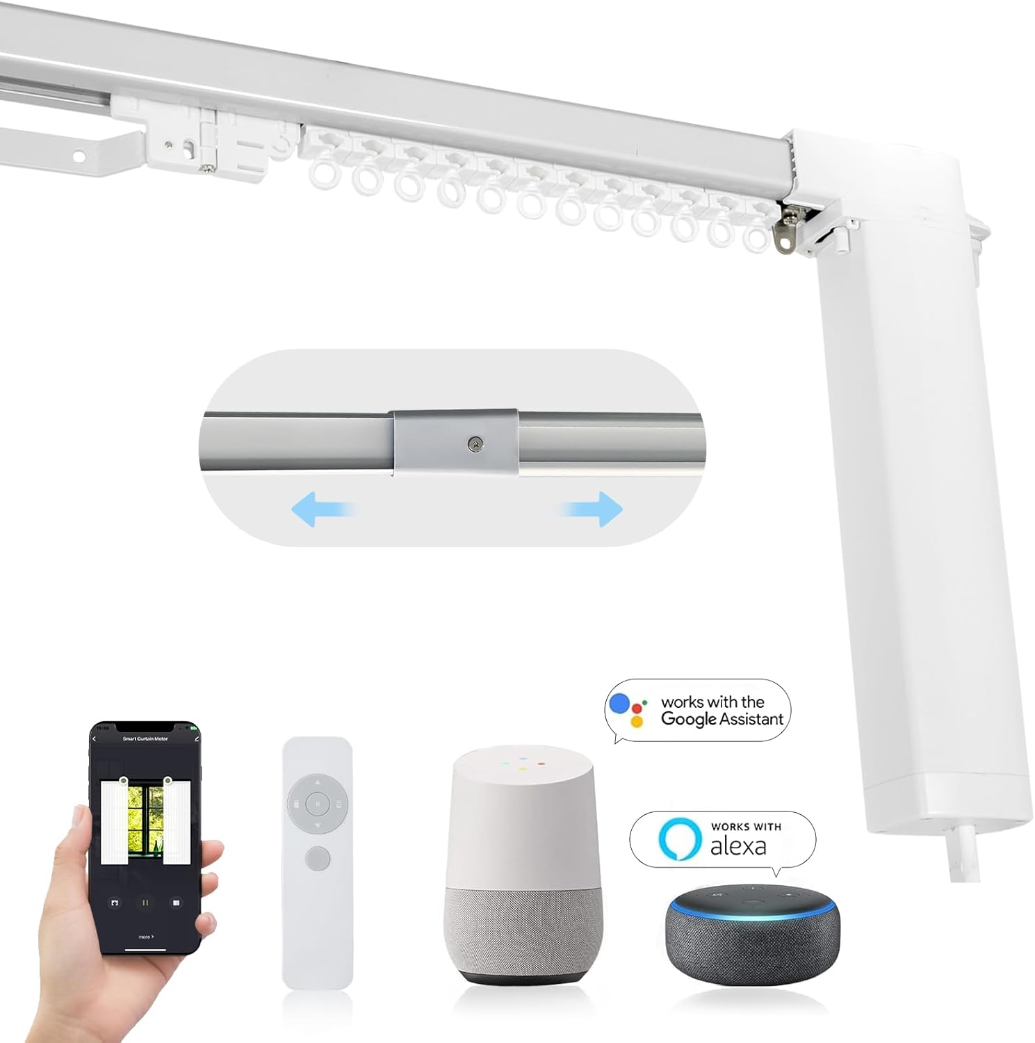 Amazon.com: Shade365 Smart Adjustable Curtains Rod System Electric ...