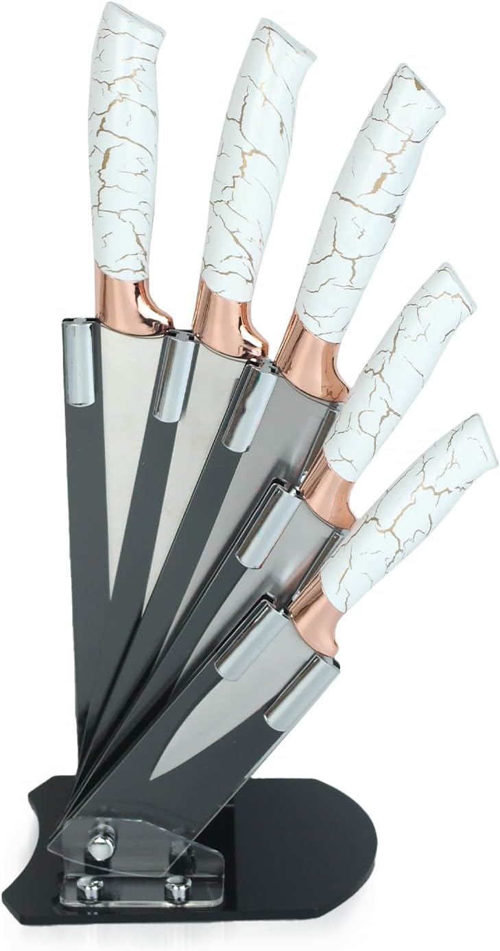 Tower T81532RW Damascus Effect Kitchen Knife Set with Stainless Steel ...
