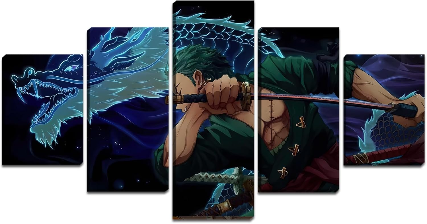 Amazon.com: One Piece 5 Piece Poster Anime ZORO Poster Canvas Wall Art ...