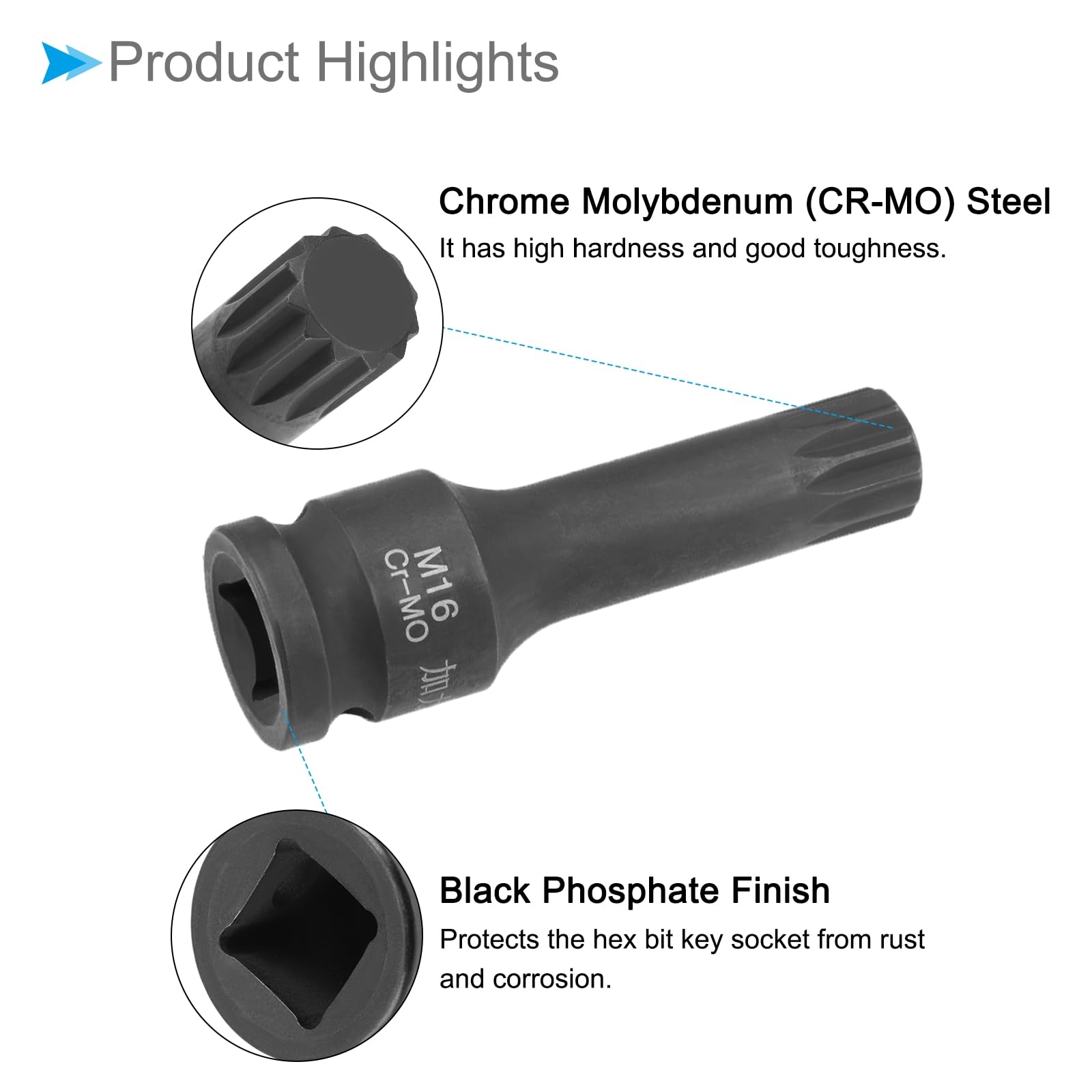 CoCud Impact Triple Square Spline Bit Socket, M16 Bit 1/2″ Drive ...