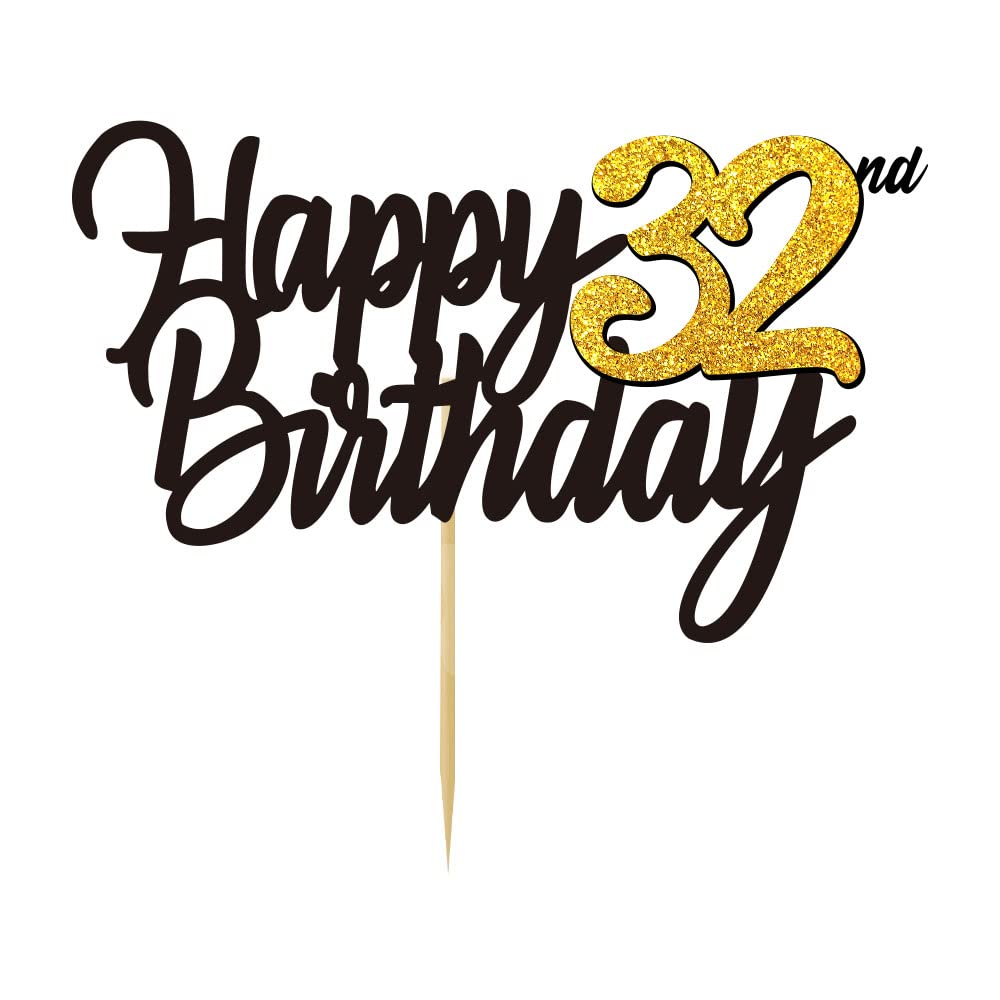 Amazon.com: Happy 32nd Birthday Cake Toppers Glitter 32nd Anniversary ...