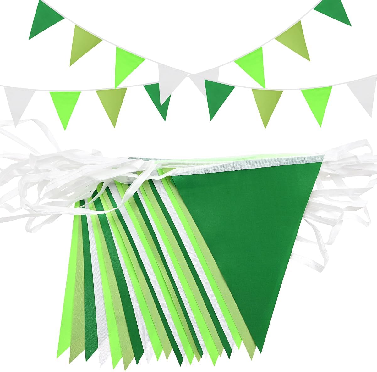 Topeedy 20M Green and White Bunting Banner Party Decoration,52pcs ...