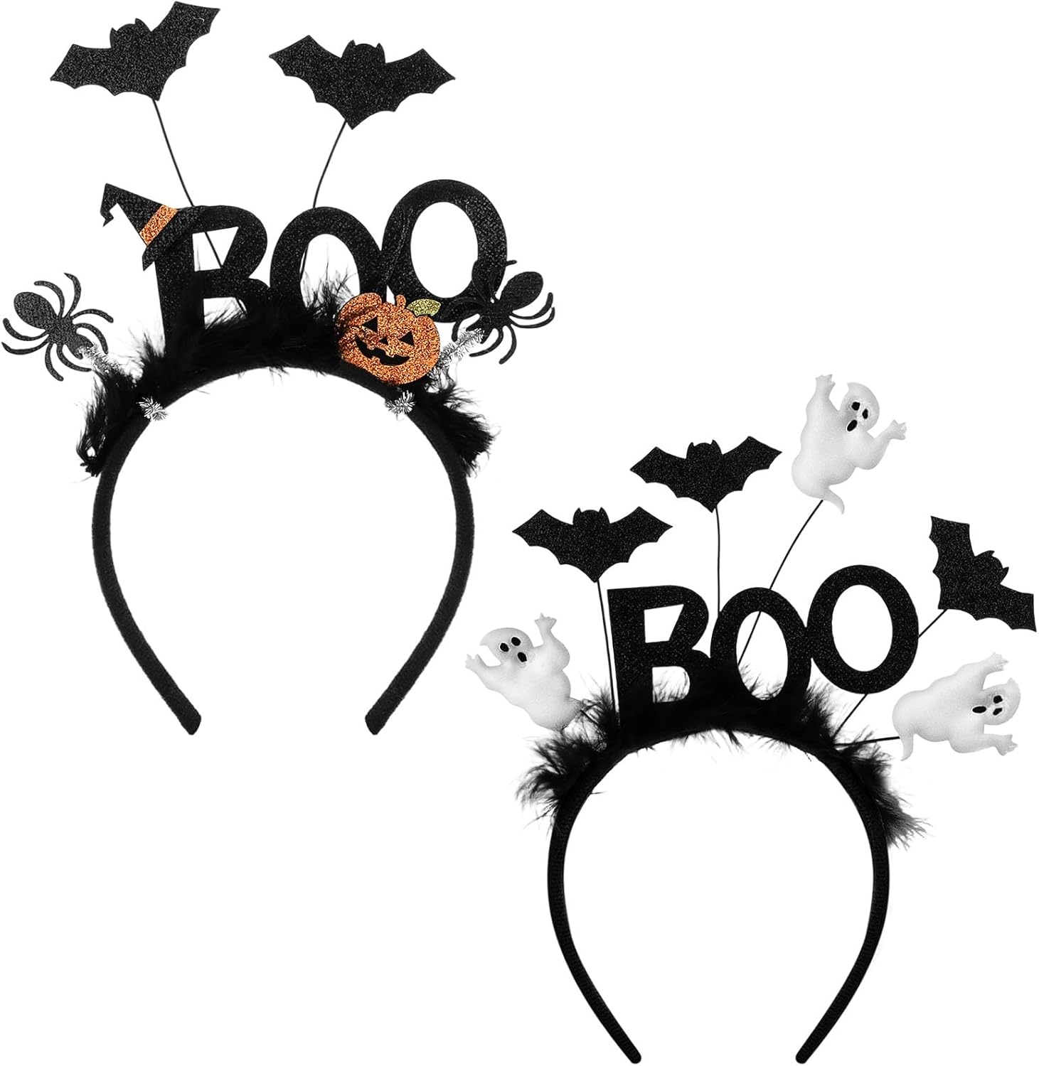 Srotmirw 2PCS Halloween Headbands Boo Pumpkin Ghost Bat Spider ...