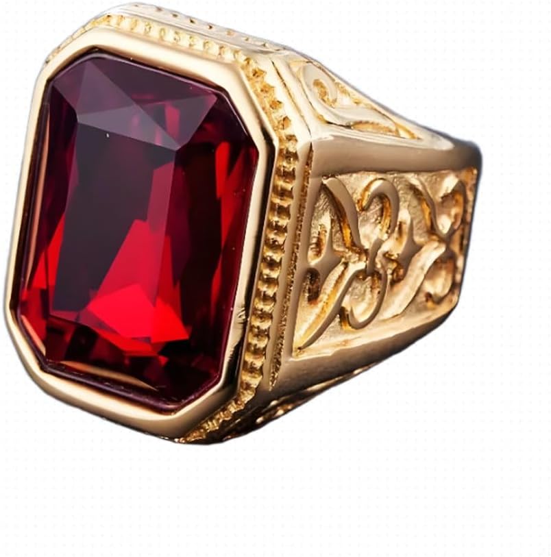 EKJQB Ruby Men's 10K/18K/20K Solid Gold Ring Genuine Square Ruby Ring ...