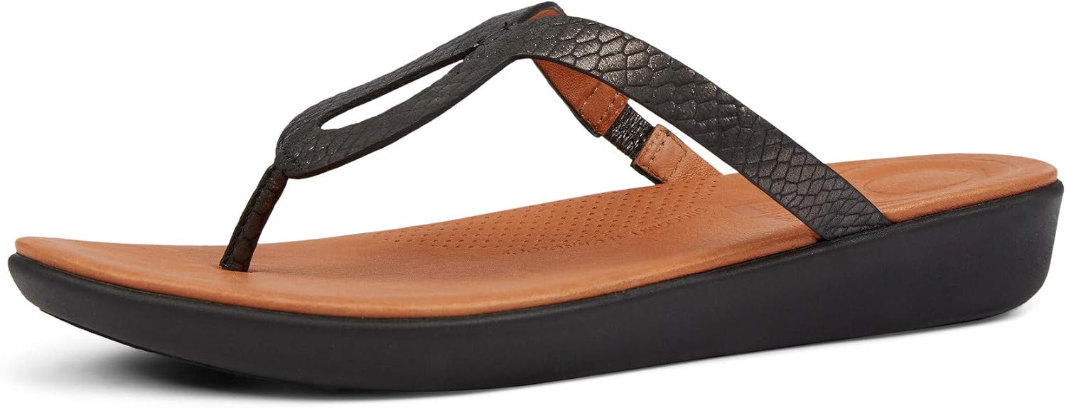 FITFLOP O53 Strata Shimmersnake Sandalia para Mujer, Negro, 8 M US ...