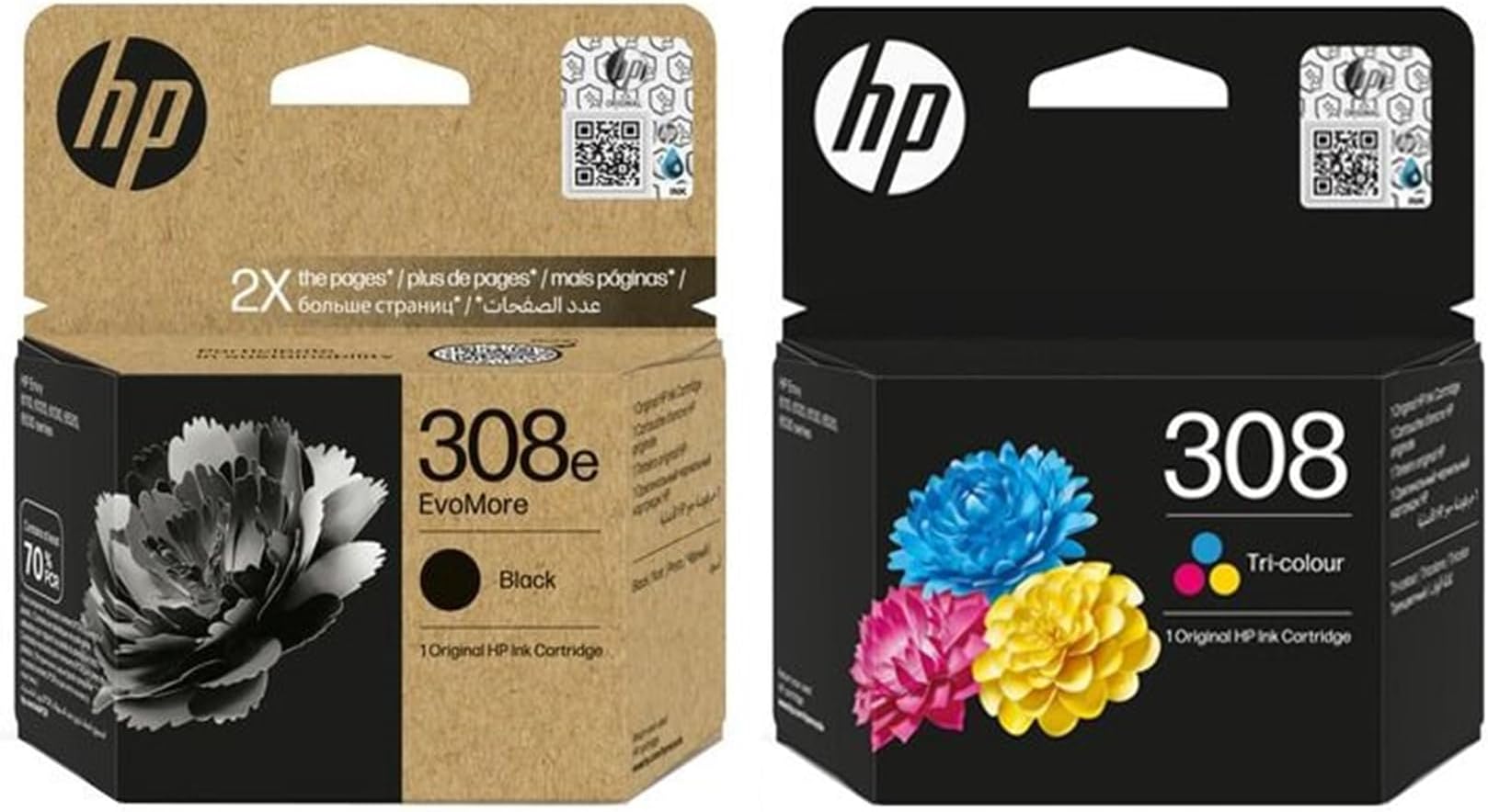 HP 308 Pack of 2 Original Ink Cartridges Black/Three Colours: Amazon.co ...