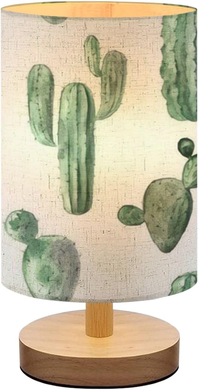 Exotic Cactus Succulents Small Lamp, Linen Shade, Dimmable Nightstand ...