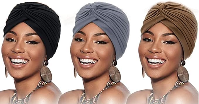 Pack of 3 Soft Turban Caps Turban Hat Sleep Cap Headwear for Women at ...