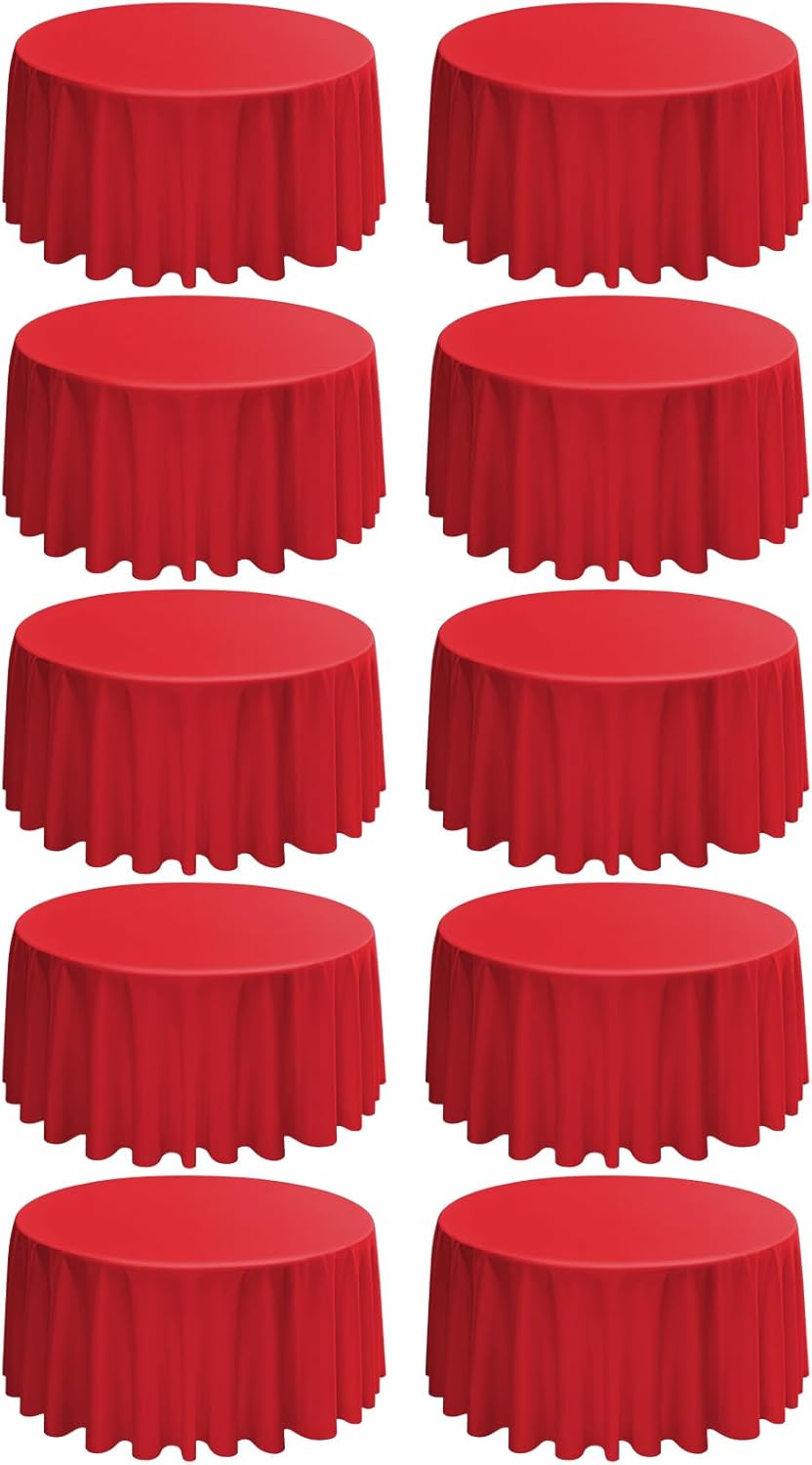 Amazon.com: REWOMC 10 Pack Round Tablecloths - 120 Inch Red Polyester ...