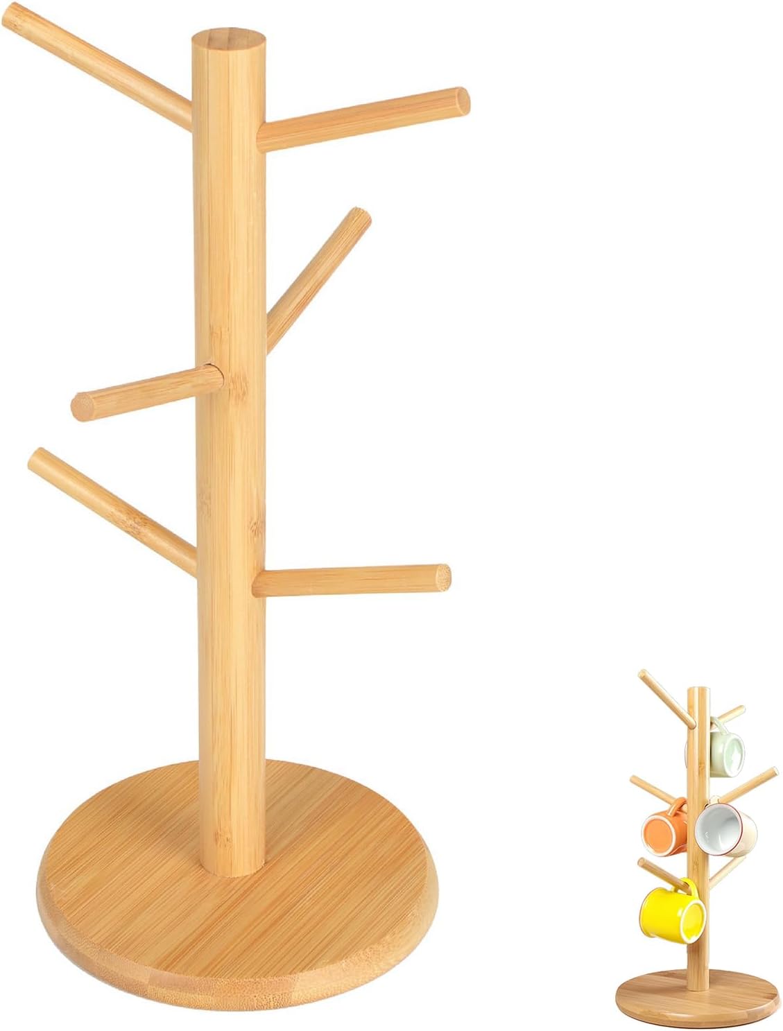 Wooden Mug Tree Stand Mug Tree 6 Mugs,Mug Holder for Coffee & Tea Multi ...