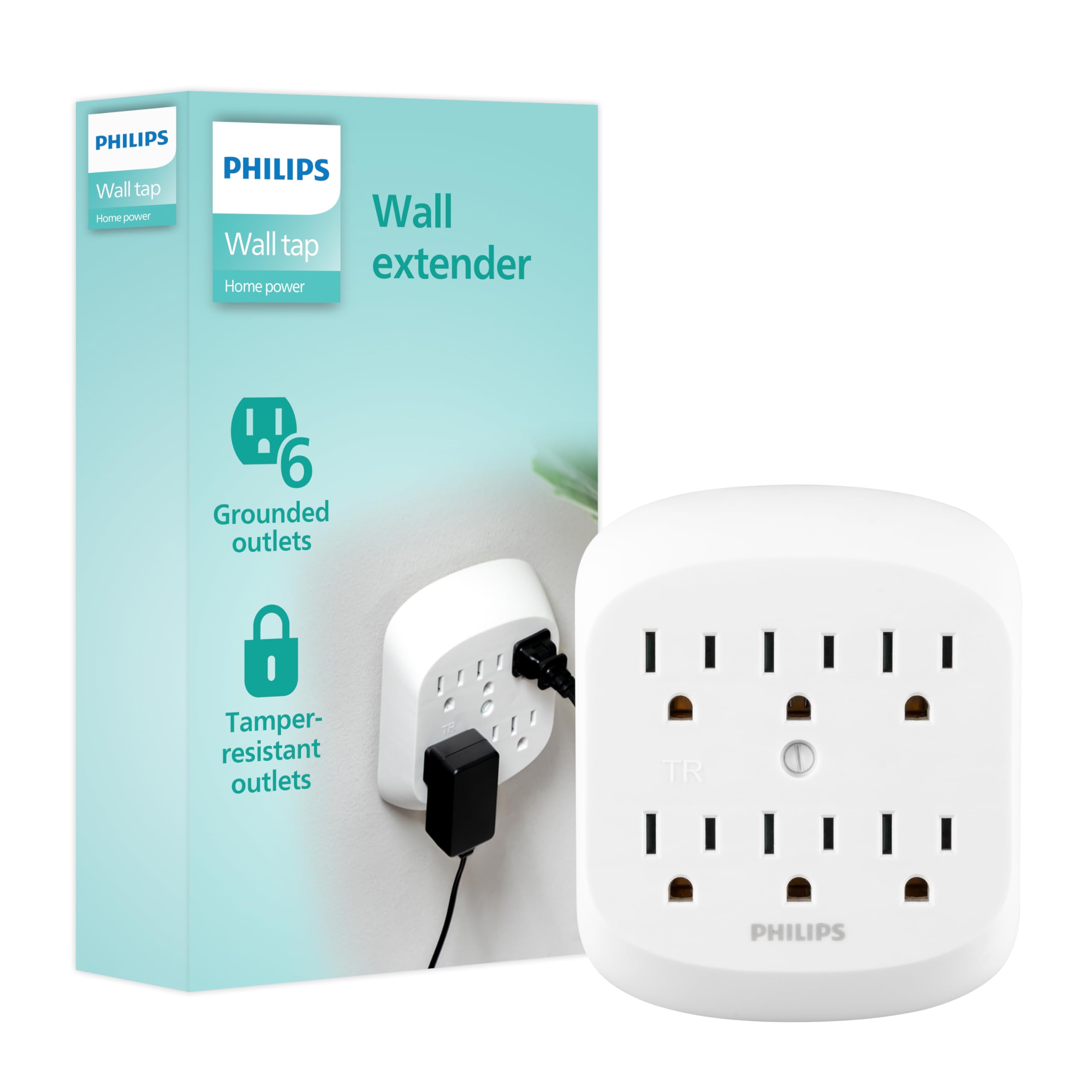 Philips 6 Adapter, Wall Tap Power Strip, Tamper Resistant Protected ...