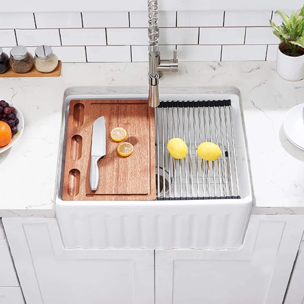 Farmhouse Sink 24 inch, 24x18 Apron Front Fireclay Ceramic Farmhouse ...