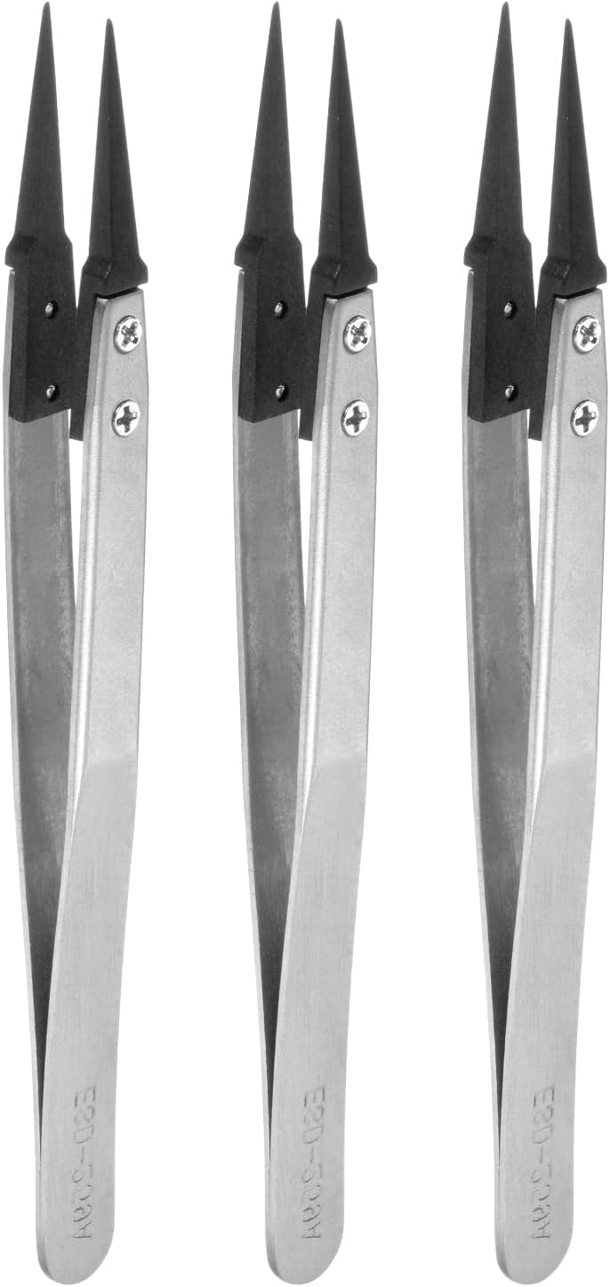 Amazon.com: HARFINGTON 3pcs Precision Ceramic Tweezer ESD-259A 5 ...