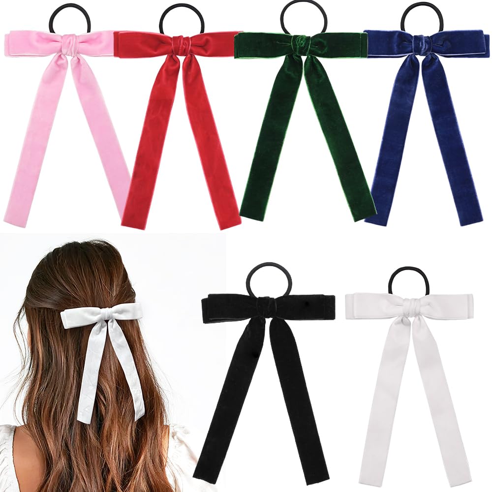 Amazon.com : 6Pcs Velvet Hair Ribbon for Woman Girl, Ponytail Bow Ties ...
