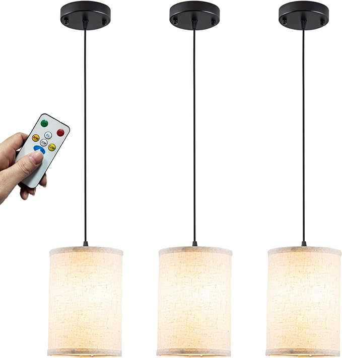 Battery Operated Pendant Light with Remote,Fabric Pendant Lights ...