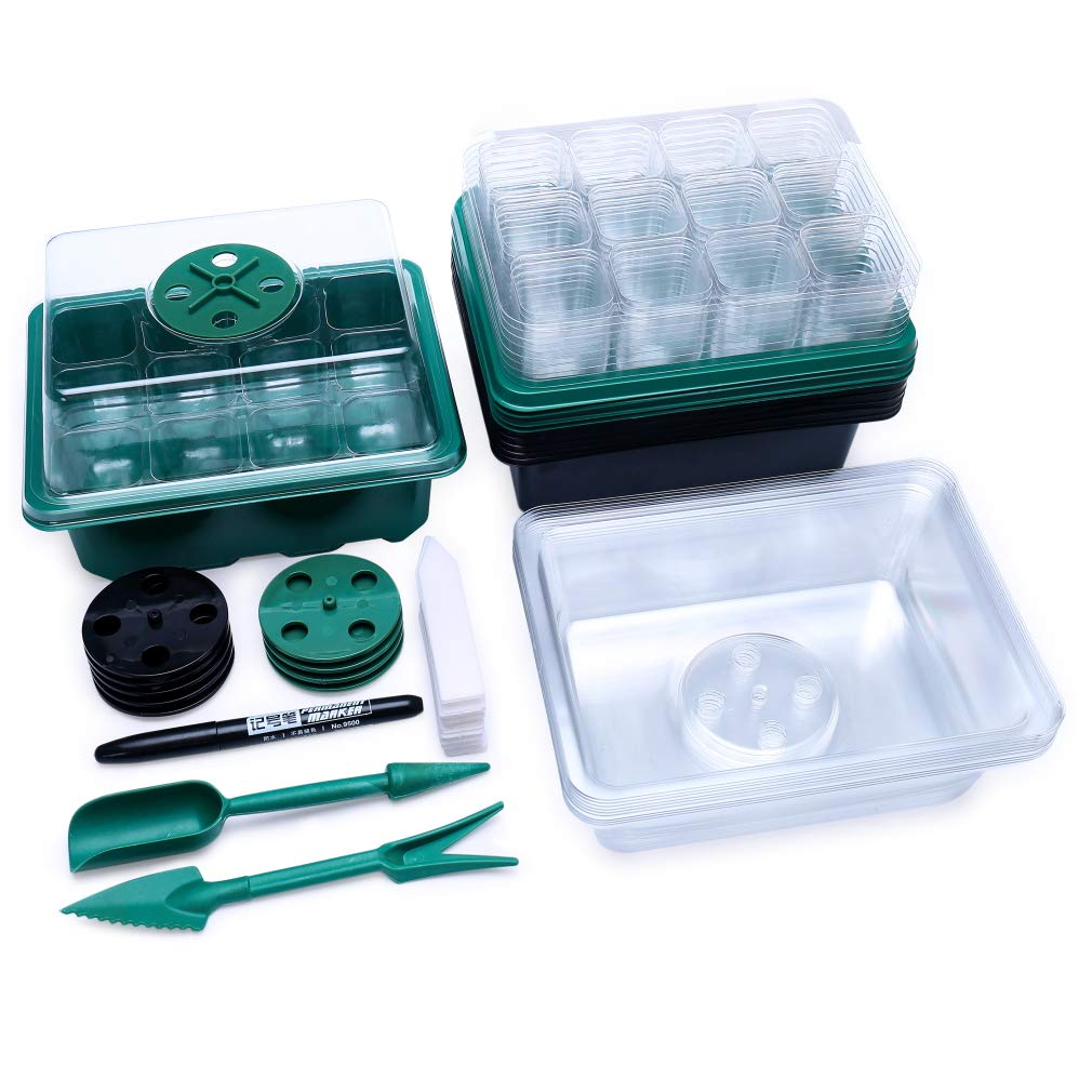 Buy 12 Cells Seed Starter Tray with Dome and Base, FANGHZHIDI 10 Pack ...