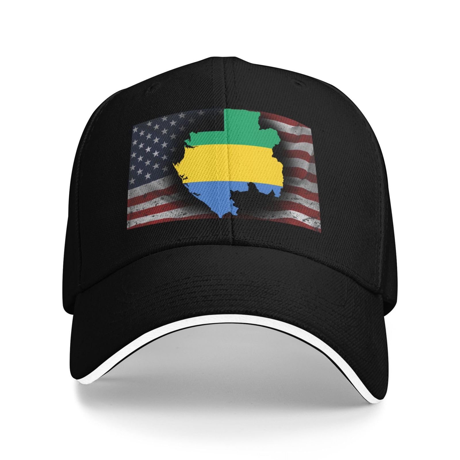 Gabon Flag Map Airflow Sandwich Baseball Cap Adjustable For Men ...