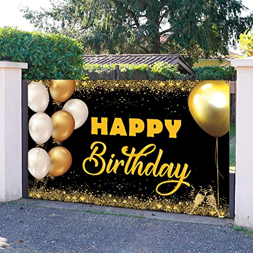 Happy Birthday Backdrop Banner 5.9x3.9 FT Extra Large Black - Want It All