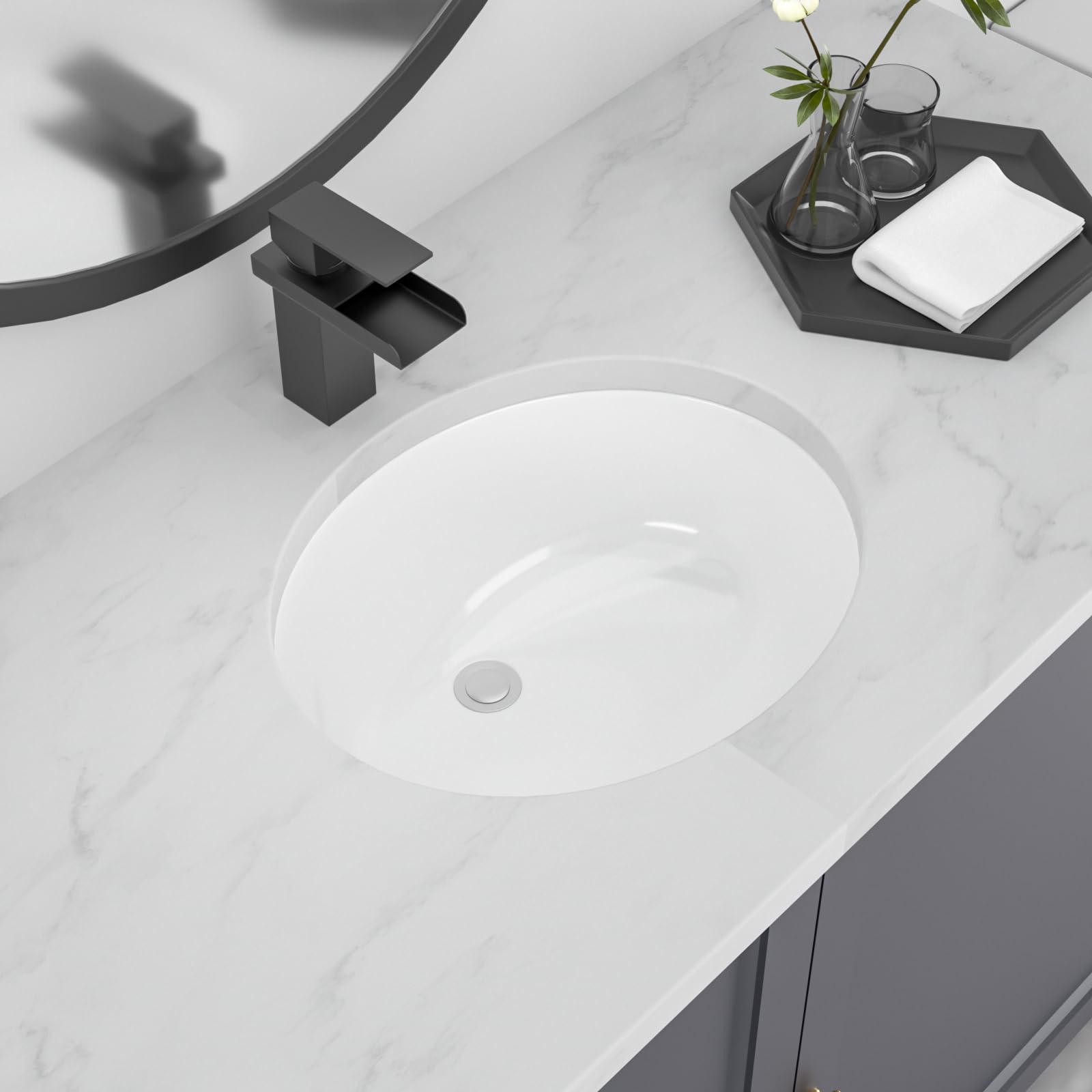 Undermount Bathroom Sink, Lofeyo 18''x15'' Oval Undermount Bathroom ...