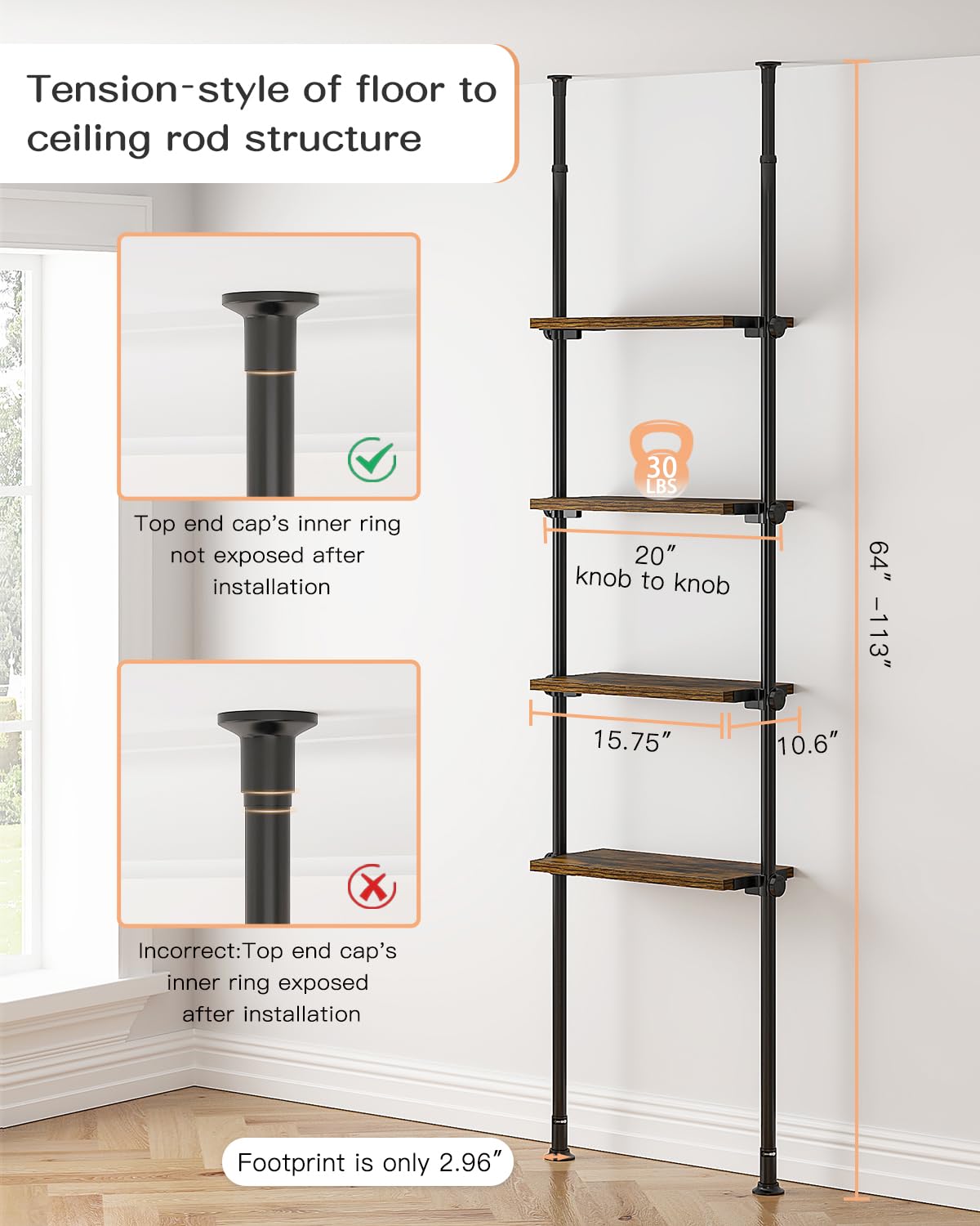Snapklik.com : ALLZONE Adjustable Tall Narrow Bookshelf For Bedroom, 4 ...