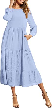 Amazon.com: Halife Womens Plus Size Maxi Dress Long Sleeve Loose ...