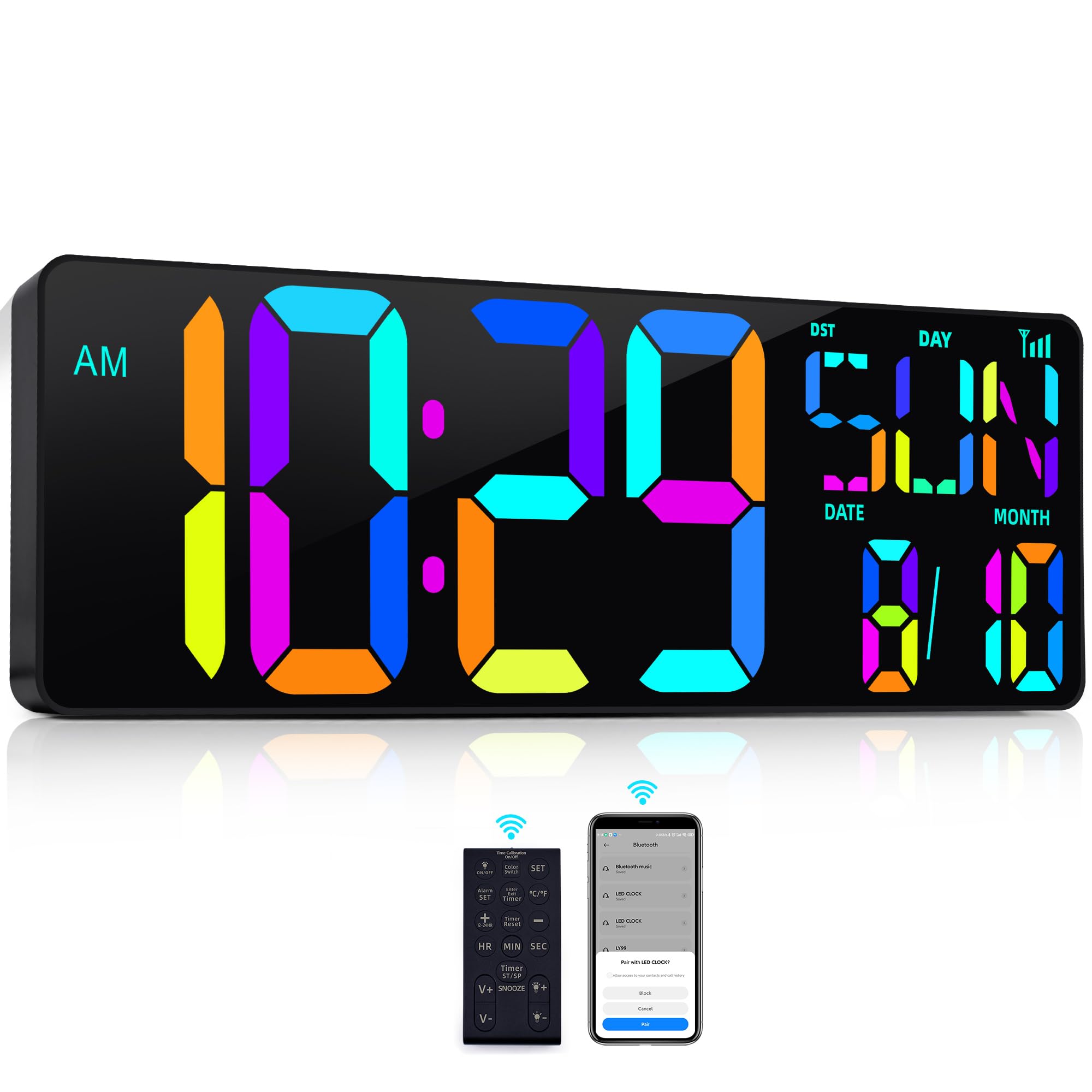 Amazon.com: KMMKGG 17.2" Large Digital Wall Clock Bluetooth Sync time ...